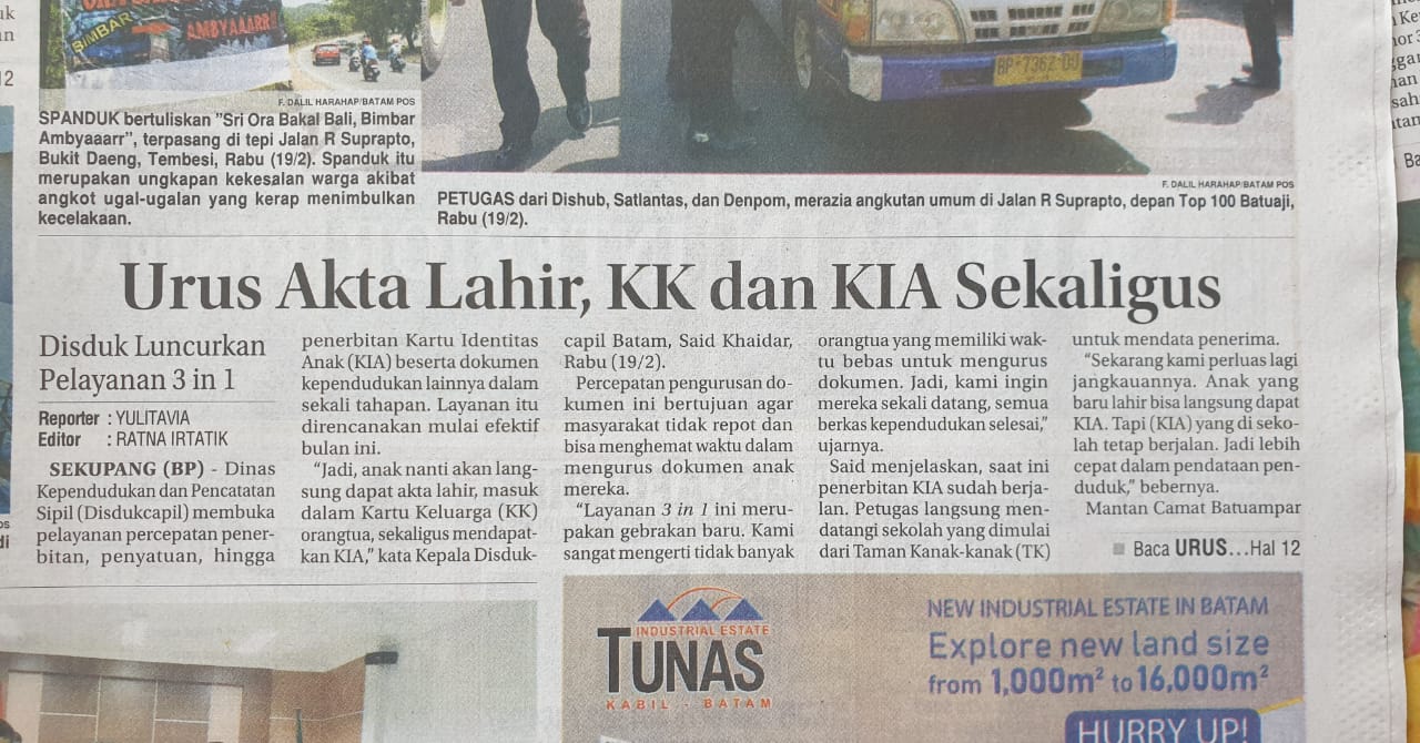 Pengurusan Akte Lahir, Kartu Keluarga, KIA Layanan 3 in 1 Disduk Capil ...